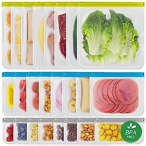LKSUMPT 24 Pack Reusable Freezer Bags, Food Storage Bags, Reusable Bags BPA Free, Leakproof Extra Thick for Traveling & Household Same as Reusable Ziploc Bags (8 Gallon+8 Snack+8 Sandwich Bags)