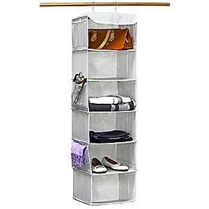 Simple Houseware Hanging Closet Organizers Storage, 6 Shelves, Gray