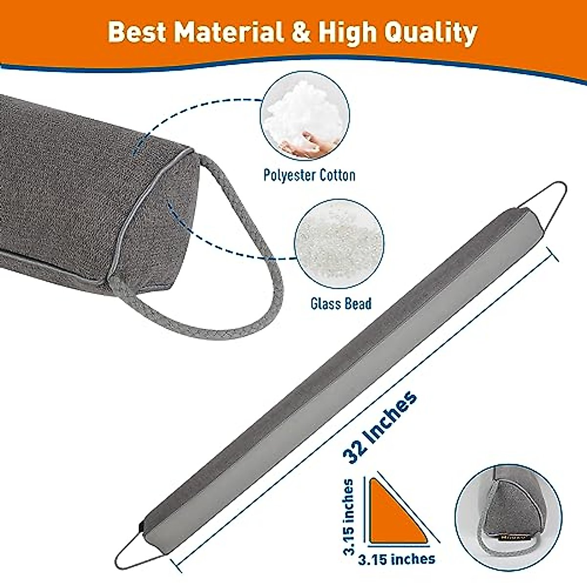 MAGZO Door Draft Stopper 32 Inches, Weighted Triangular Door Snake for Winter Noise Blocker with Hook Loops,Gray