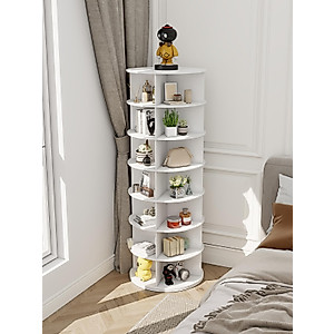 Toemics 7 Tier Rotating Shoe Rack Tower 28 Shelves, 360° Spinning Display Lazy Susan Organizer, Carousel for Shoes & Handbags, Easy Assembly, Includes 4 PCS Double-Layer Shoe Racks, White