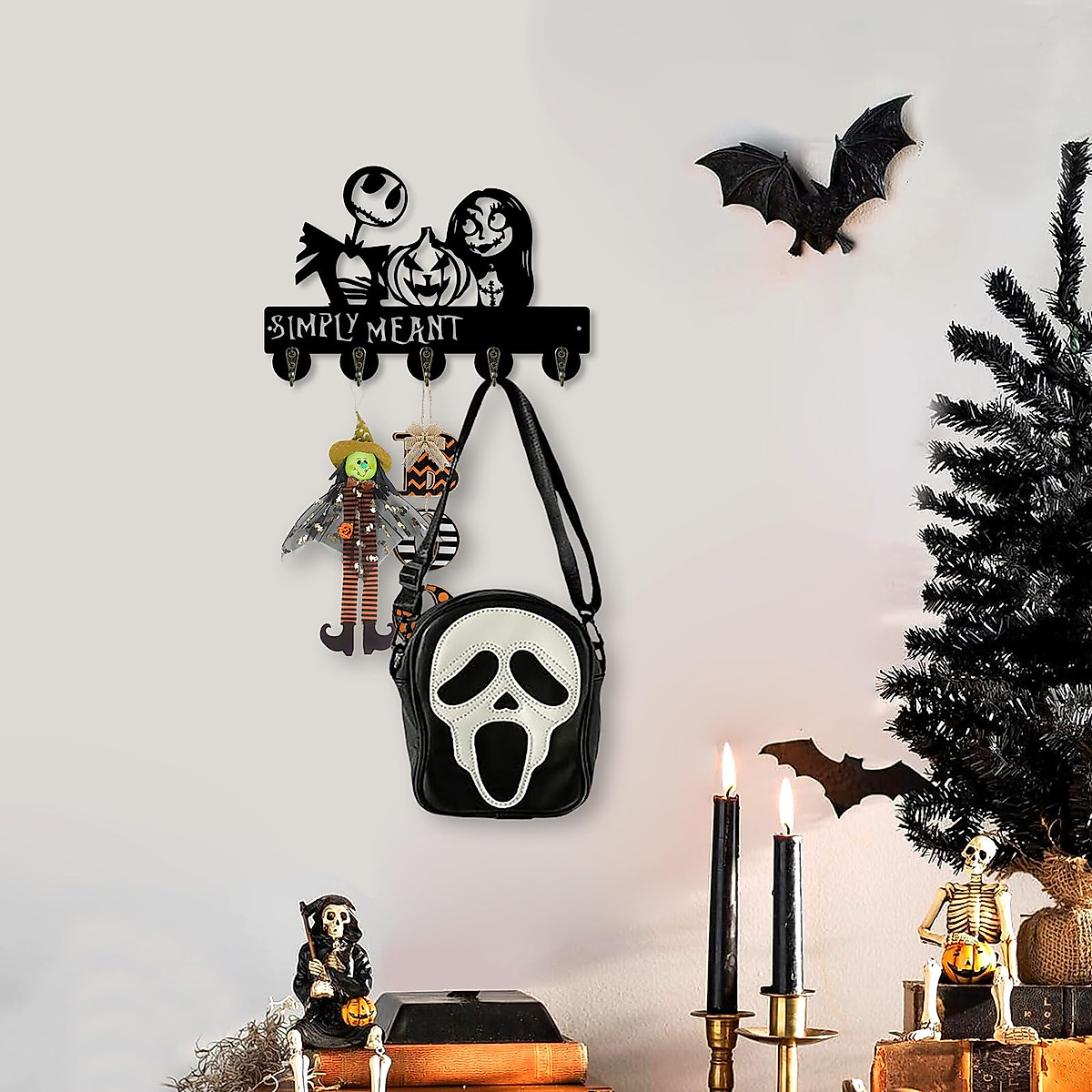 Christmas Nightmare Decor Key Holder for Wall - Jack Cartoon Sally Gothic Wall Decor Key Organizer with 5 Hooks - for Halloween Decor - Christmas Nightmare Gifts for Kids Girls