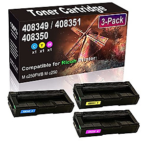 Kolasels 3-Pack (C+Y+M) Compatible M c250FWB M c250 Toner Cartridge (High Capacity) Replacement for Ricoh M C250 408349 408351 408350 Printer Cartridge