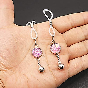 Mimimelon Non Pierced Nipple Jewelry Chains Faux Nipple Piercing Rings Bells Stainless Steel Nipple Noose