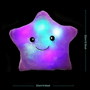 elfishgo Creative Twinkle Glowing Stars Shape Plush Throw Pillow, LED Night Light Pillow Cushions Stuffed Toys Gifts for Kids, Christmas (Purple)