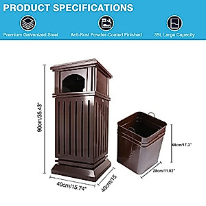 IRONWALLS Commercial Trash Can, Brown Indoor Outdoor Garbage Can with Lockable Lid, Removable Inner Barrel, Rectangular Waste Bin Container Trash Receptacle for Patio, Park, Plaza