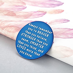 MIXJOY 2-Sided Little Pocket Hug Token Thinking of You Miss You Gift - You are Braver Than You Believe Cheer Up Gifts Good Luck Cancer Get Well Soon Coin, 1.5", Blue