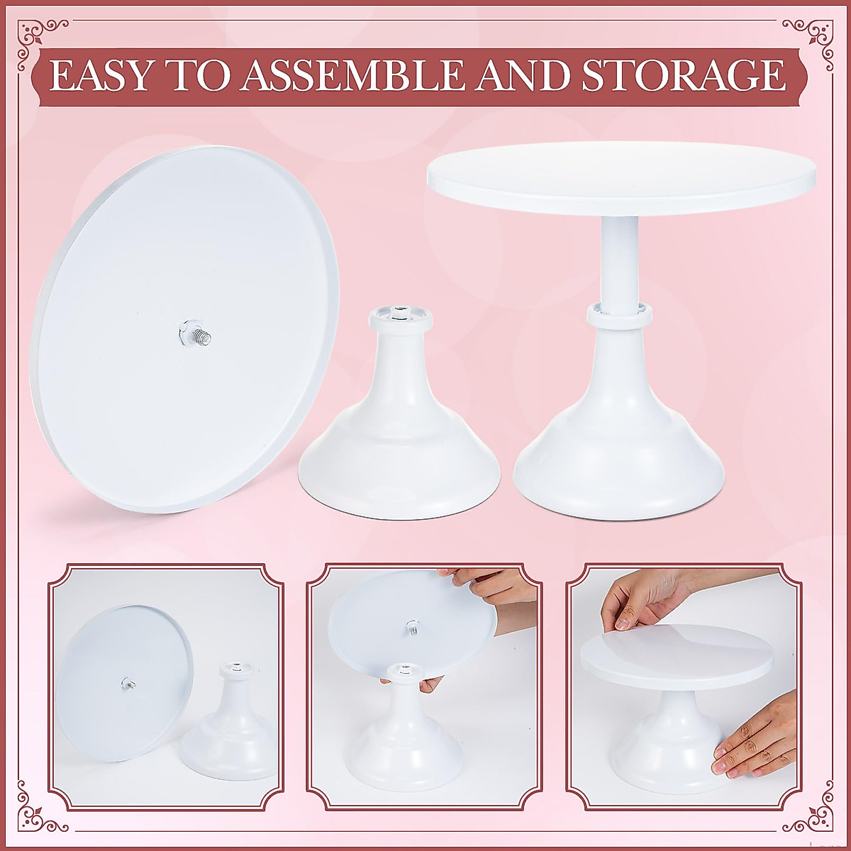 Umigy 6 Pcs White Cake Stand Sets for Dessert Table Display 8/10/12 Inch Metal Cake Stands Round Cupcake Holder for Wedding, Birthday, Party, Graduation, Baby Shower