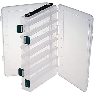 LESOVI Double Sided Fishing Tackle Box 14 Compartments Visible Hard Plastic Clear Fishing Lure Bait Squid Jig Minnows Hooks Accessory Storage Case Container