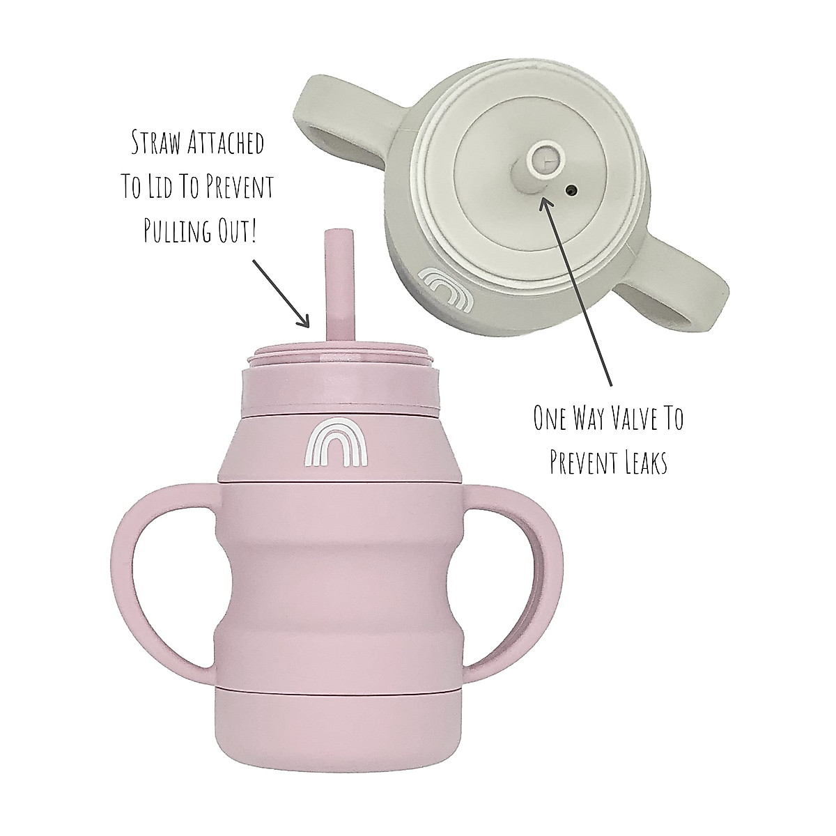 Hippypotamus Silicone Transition Cups - Small Baby/Toddler Cups With Straws & Lids - Removable Handles - Set of 2 (Blush/Nude)