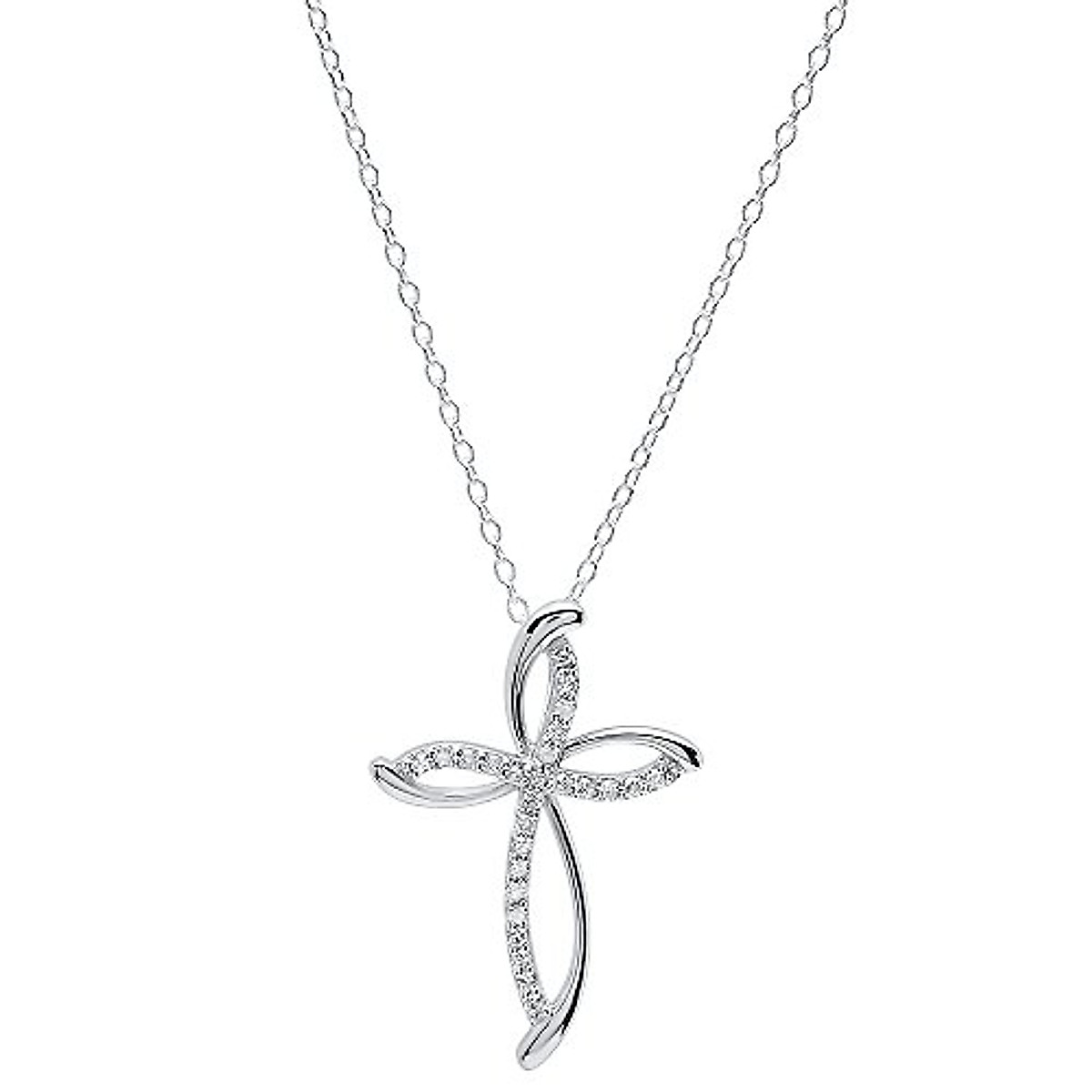 Dazzlingrock Collection 0.25 Carat (Ctw) Sterling Silver Round Diamond Women Cross Pendant with 18 inch Silver Chain