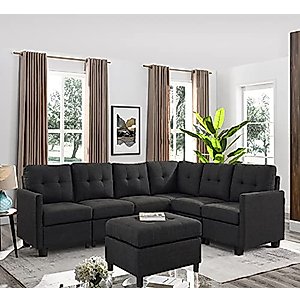 BEEY Modular Sectional Sofa Couches Living Room 6 Seats Corner Sectional Couches L- Shape Sofa Couch with Ottoman Set for Small Apartment,Deep Grey