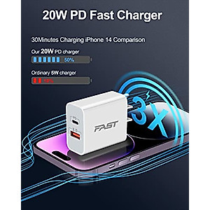 USB C Wall Charger, GLUGRU 3-Pack 20W Type C Fast Charger Block Plug Adapter Dual Port PD + Quick Charger USBC Charging Brick Cube for iPhone 14 13 12 Pro Max Mini 11 SE XS X, Pad, AirPods, Samsung