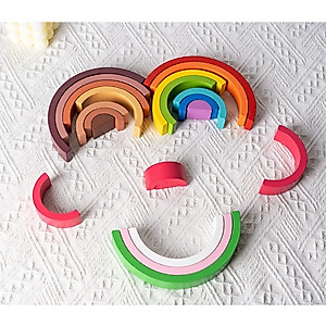 ESLETO Wooden Rainbow Stacker Nesting Puzzle Toy, Creative Color Stacking Nesting Puzzle Blocks, Educational Montessori Toy Set for Kids Boy Toddlers (Rainbow)