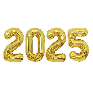 16 Inch 2025 Balloons Number 2025 Foil Balloons for New Years Eve Party Supplies Anniversary Party Graduation Decorations Home Office Decoration, Gold
