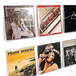 Vinyl Record Display Set - 8 Pack Acrylic Shelf Wall Mount and Protective Sleeves - 8 Clear Vinyl Shelves and 8 Album Protective Sleeves, Installation Tools Included