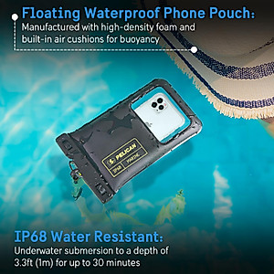 Pelican 2 Pack Marine - IP68 Waterproof Phone Pouch (XL Size) - Floating Waterproof Phone Case - iPhone 15 Pro Max/ 14 Pro Max/ 13 Pro Max/ 12/ S24 Ultra - Detachable Lanyard - Black / Hi-Vis Yellow