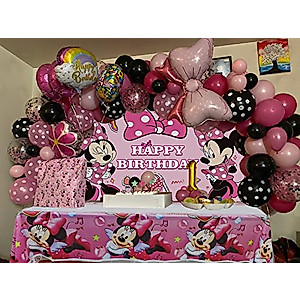 Pink Mouse Backdrop Bowknot Girls Birthday Party Decorations Cartoon Mouse 7x5ft Birthday Party Photography Background Baby Shower Decoration Photo Booth Studio Prop