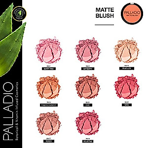 Palladio Matte Blush, Brushes onto Cheeks Smoothly, Soft Matte Look and Even Finish, Flawless Velvety Coverage, Effortless Blending Makeup, Flatters the Face, Convenient Compact, Peach Ice