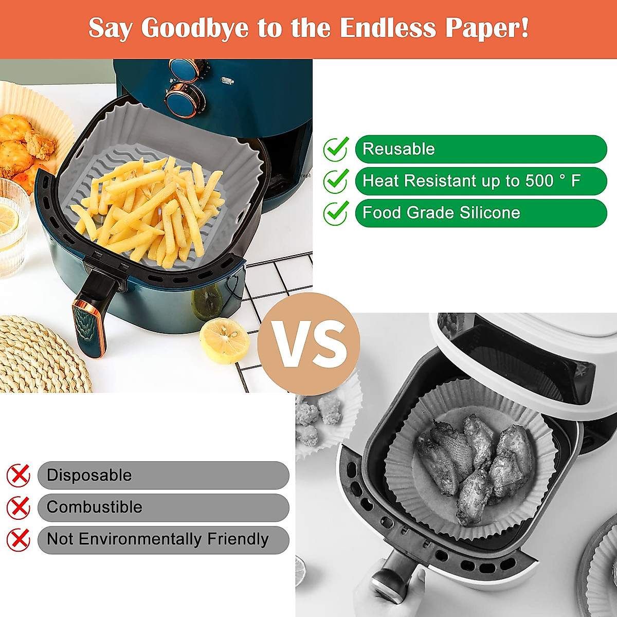 2 Pack Square Air Fryer Silicone Liners Pot for 4 to 7 QT, Anglecai 8 Inch Air Fryer Silicone Bowl Basket, Reusable Air Fryer Silicone Inserts Washable Air Fryer Baking Tray for Air Feyer Oven