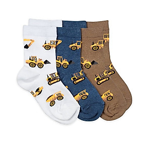 Jefferies Socks Little Boys' Construction Triple Treat Socks 3 Pair Pack, Putty, X-Small