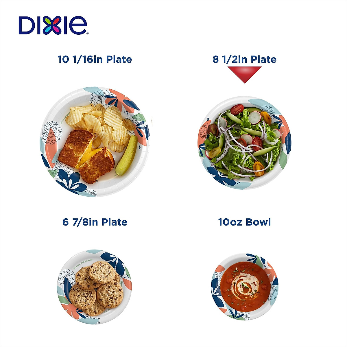 Dixie Paper Plates, 8 ½ inch, Lunch or Light Dinner Size Printed Disposable Plate, Packaging and Design May Vary 90 Counts (Pack of 1)