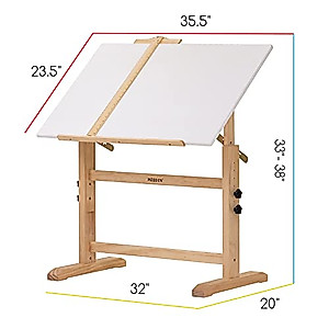 MEEDEN Drafting Table, Art Drawing Desk with Adjustable Height, Large Surface Tilting Table, Artist Table, Wood Drafting Desk for Adults, Hobby Table, Art Desk for Writing, Reading