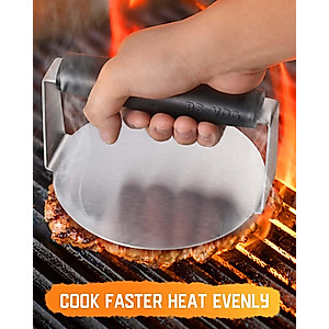 BS-VOG Burger Press, 6 Inch Round Burger Smasher for Griddle with Anti-Scald Handle, Non-Stick Smooth Stainless Steel Hamburger Press, Grill Press for Flat Top Grill Cooking, Gift Package