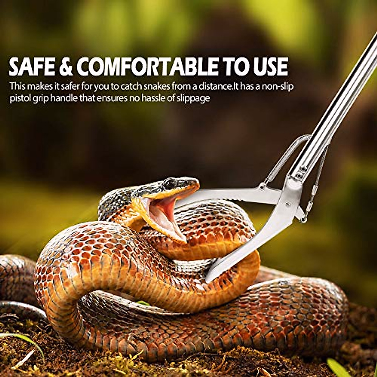 GYORGKSHI 47" Extra Heavy Duty Snake Tongs Reptile Grabber Catcher Wide Jaw Handling Tool