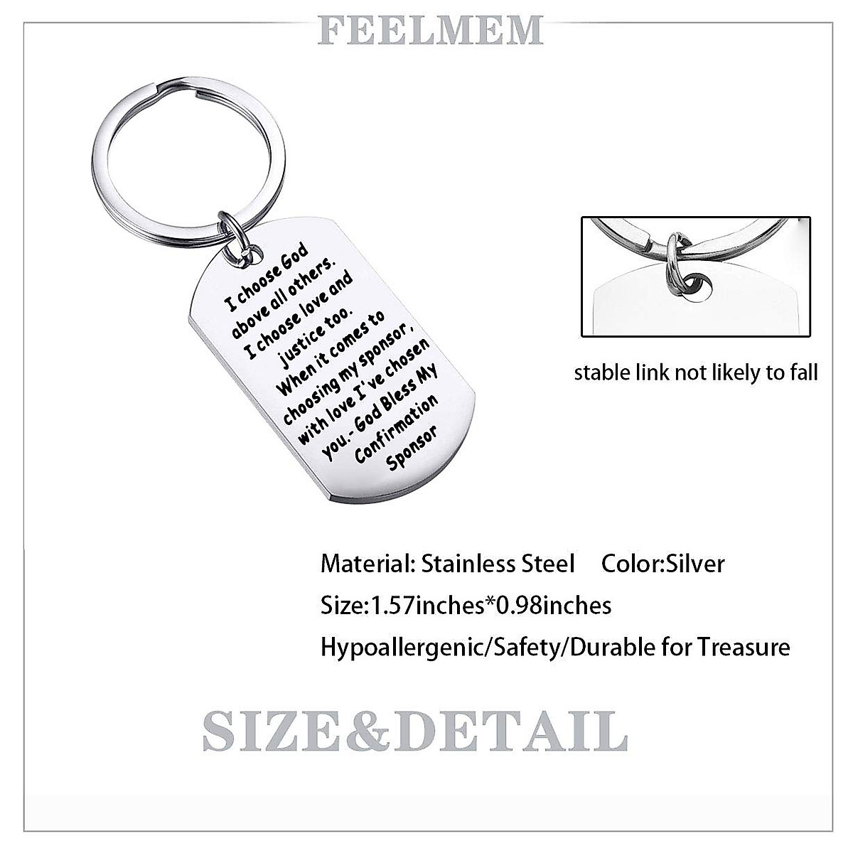 FEELMEM Confirmation Sponsor Gift Sponsor Keychain Sponsor Thank You Keychain Baptism Confirmation Sponsor Proposal Gift for Godparents Godmother Catholic Mentor Gift (silver)