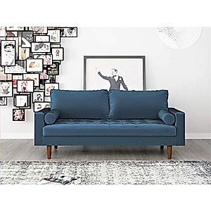 Container Furniture Direct Womble Modern Velvet Upholstered Living Room Diamond Tufted Chesterfield Sofa with Gleaming Nailheads, Ross Blue