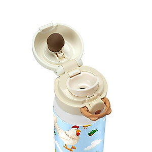 Kids Water Bottle White Chicken Blue Sky Stainless Steel Travel Mug for School Lunch Vacuum Insulated Cups Flask with Locking Push-Button Lid (17 oz)