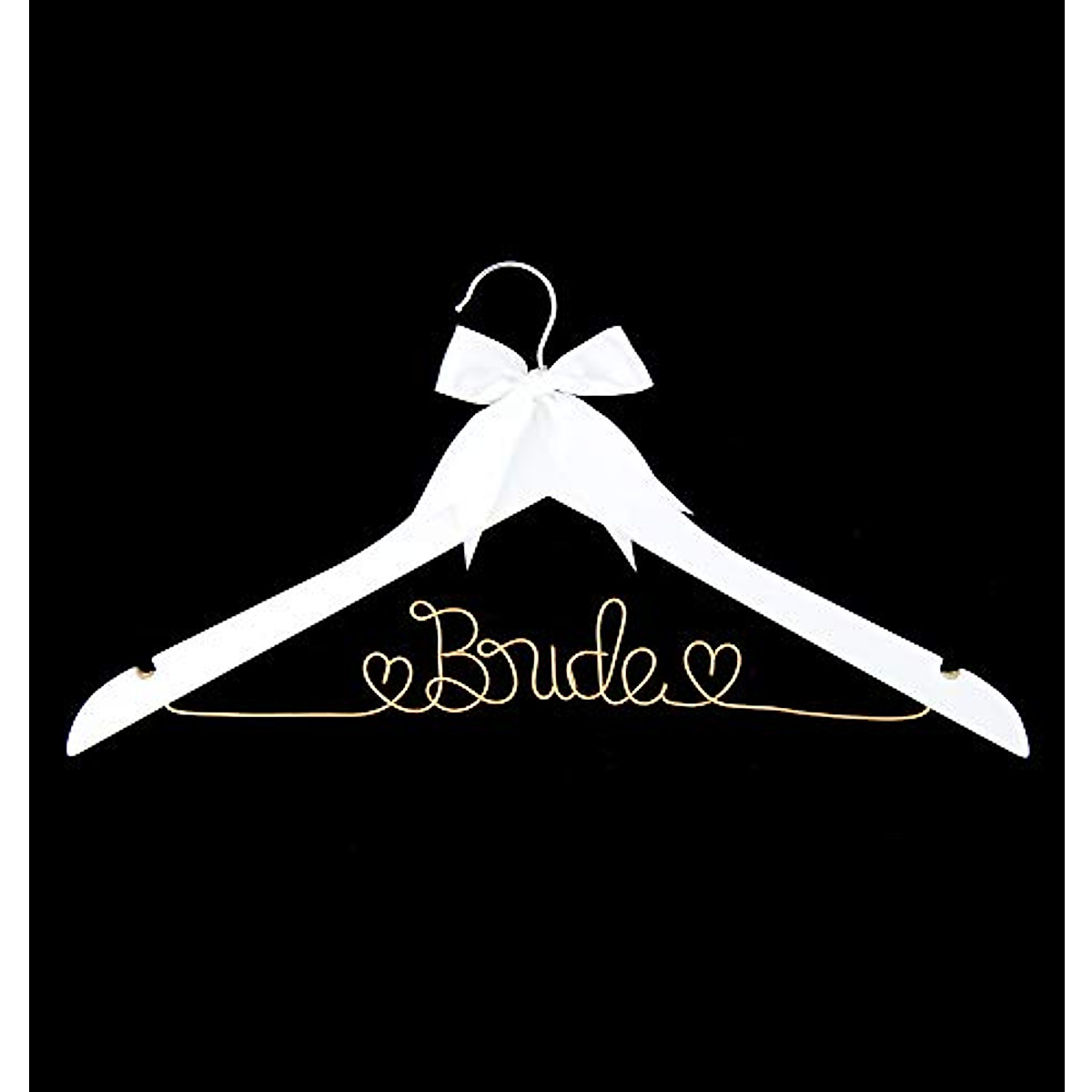 Ella Celebration Bride to Be Wedding Dress Hanger Wooden and Wire Hangers for Brides Gowns, Dresses (White with Light Gold and Bow)