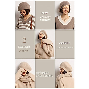 Ailaile Cashmere Berets Hats Women Winter Warm Merino Wool Knitted Oversized Beige Beanie
