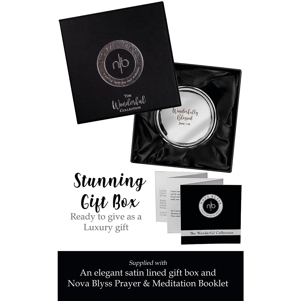 Round Jewelry Mirror Polished Trinket Box - Christian Keepsake for New Born Babies to Celebrate Baptism, Catholic First Communion Rosary Necklace Eucharistic Box Metal