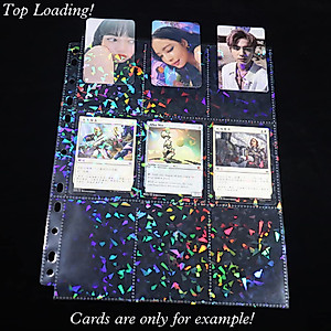 30PCS Holographic Trading Card Sleeve Pages Gemstone Foil Card Sleeves 9 Pockets Fit 3 Ring Binder Pages (Clear foil Card Pages)