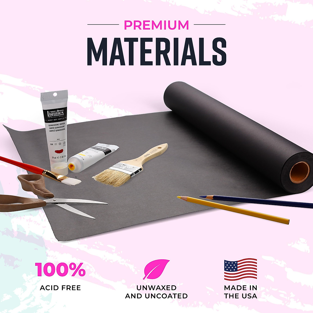 Black Kraft Arts and Crafts Paper Roll - 18 inches by 100 Feet (1200 Inch) - Ideal for Paints, Wall Art, Easel Paper, Fadeless Bulletin Board Paper, Gift Wrapping Paper and Kids Crafts - Made in USA