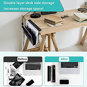 Everkeen Desk Side Storage, 2 Tier Hanging Desk Organizer, No Drill Under Desk Storage,Laptop Holder, Document Shelf, for Office or Home, Black