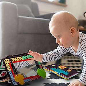 Little World Tummy Time Floor Mirror - Tummy Time Mirror Double High Contrast with Teething Toys, Developmental Black and White Baby Toys for Infants Newborn 0-3 Months Baby Boys and Girls