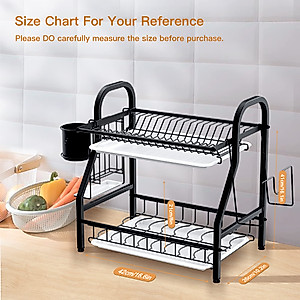 MERRYBOX Dish Drying Rack, 2 Tier Stainless Steel Plate Dish Rack Drainboard Set with 3 Trays, Utensil Holder, Cutting Board Holder, Anti-Rust Dish Drainer for Kitchen Counter Space Saving
