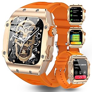 Smart Watch (Dial/Call) Outdoor Sports Watch for Men Waterproof Smartwatches 1.91 Super Large HD Touch Screen Heart Rate and Sleep Monitor Bluetooth Call for iOS Android Phone，55 Orange