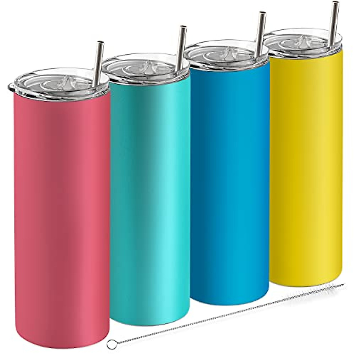 Earth Drinkware SKINNY TUMBLERS (4 pack) - 20oz Stainless Steel Double Wall Insulated Tumblers with Lids and Straws | Skinny Travel Mug, Straw Cleaner INCLUDED | Blanks For Vinyl Projects - Multi #3