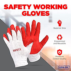 STIX-ON SAFETY Non-Slip 300 Pairs Red Latex Cotton Multi-Purpose Work Gloves- Nitrile Dipped & Rubber Palm Coated for a Firm Grip- Heavy Duty Premium-Construction-Moving-Warehouse-Garden-Gloves