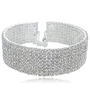 Janefashions 8-row Eight Rows Clear White Austrian Rhinestone Crystal Choker Necklace Collar Dance Party Wedding N077s Silver