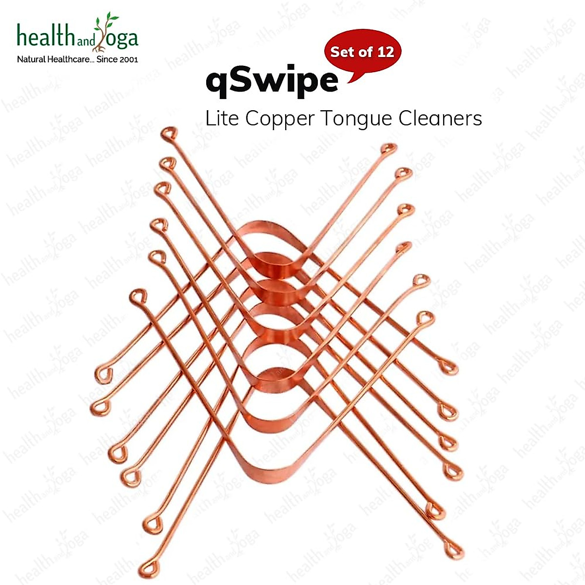 HealthAndYoga™ Oral Hygiene Tongue Scrapers – 24pcs Bulk Pack Disposable Metal Tongue Cleaners - qSwipe Lite Copper Tongue Cleaners (12 pack) + SteloSwipe Lite Stainless Steel Scrapers (12 Pack)