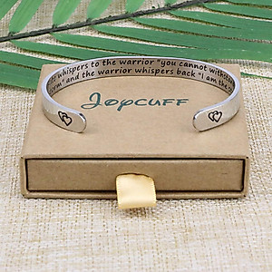JoycuFF Fate Whispers to the Warrior Inspirational I Am Storm Mantra Hidden Message Cuff Bracelet Recovery Jewelry Survivor Gift