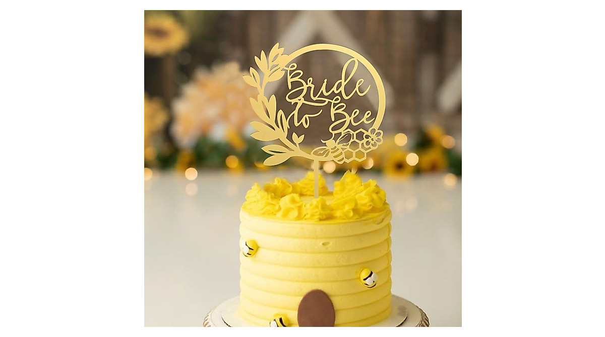 Bride to Bee Wreath Wedding Cake Topper - Elegant Gold Acrylic Decor