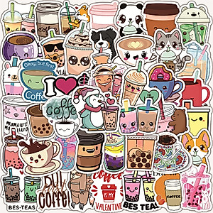 100pcs Kawaii Coffee Stickers, Cute Stickers Coffee Cups, Chromebook Stickers, Vinyl Decals Cups, Café Stickers for Teens (Stickers for Kids, Teens, Adults)