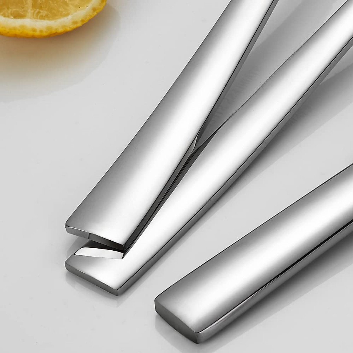 Silverware Set for 2, CXJY 10-Piece Stainless Steel Flatware Cutlery Set, Square Edge Kitchen Utensil Include Knives/Forks/Spoons, Tableware for Home/Hotel, Mirror Polished Dishwasher Safe