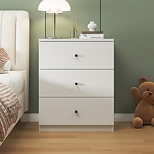 Modern 3 Drawer Dresser for Bedroom, Tall Nightstand with Conical Handles, Wood Chest of Drawers with Storage for Closet, Small Cabinet Bedside for Living Room, White