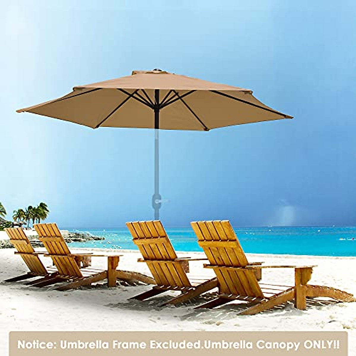 Yescom 9' Patio Umbrella Replacement Canopy 6 Rib Outdoor Yard Garden Deck Lawn Market Parosol Cover Top Color Tan